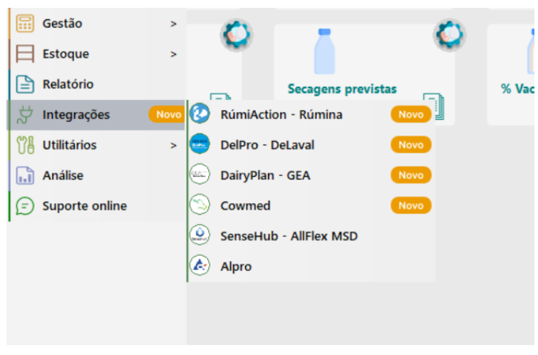 Novo menu de integrações no Ideagri Desktop - Rúmina